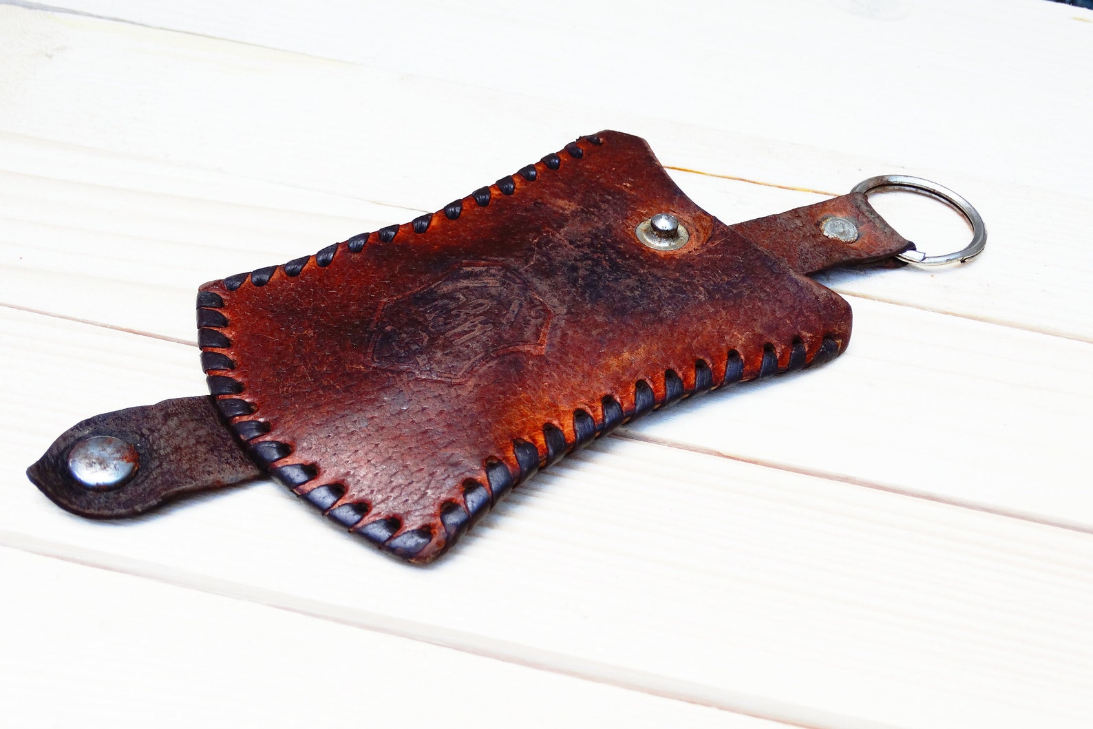 Vintage Leather Keychain Case, Old Vintage Leather Key Holder, Vintage ...