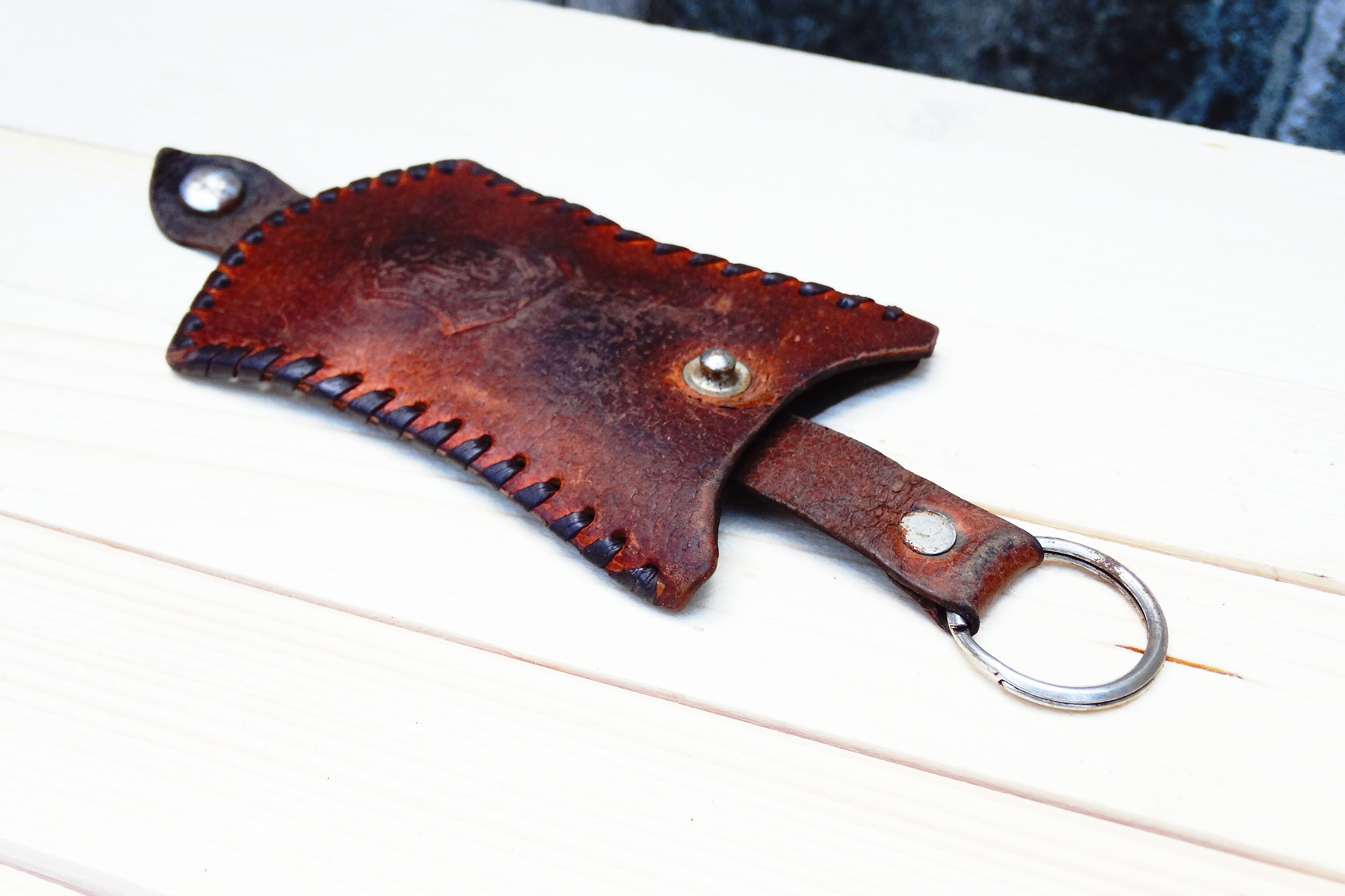 Vintage Leather Keychain Case, Old Vintage Leather Key Holder, Vintage ...