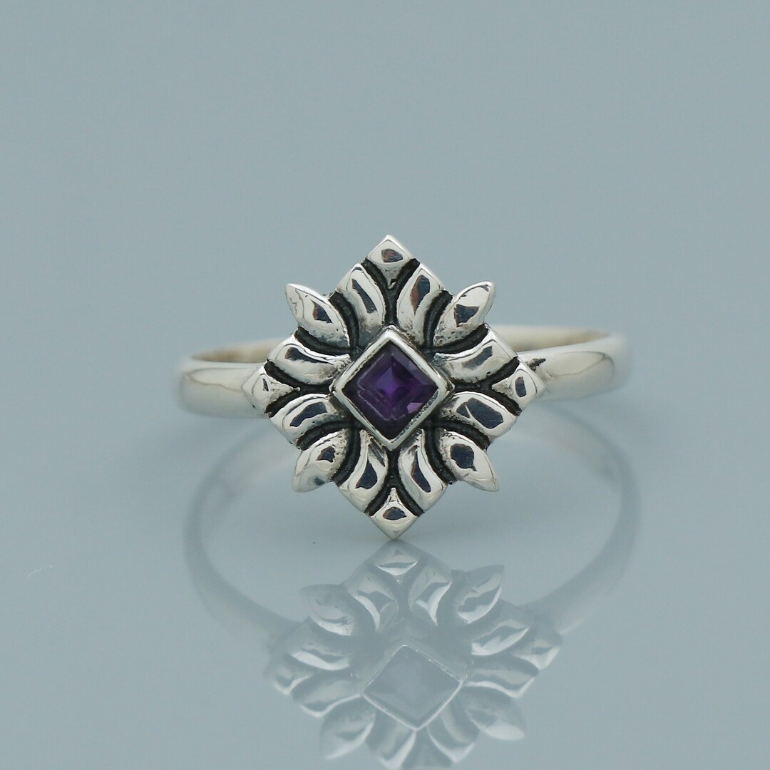 Amethyst Silver Ring Square Stone Ring 925 Sterling Silver - Etsy