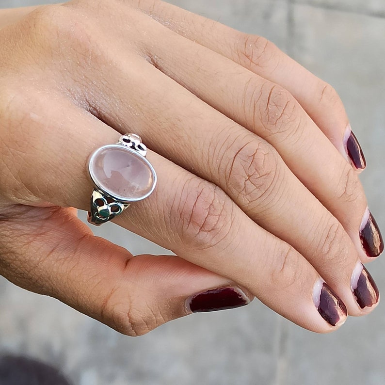 Rose Quartz Ring Pink Stone Ring Oval Stone Ring 925 - Etsy