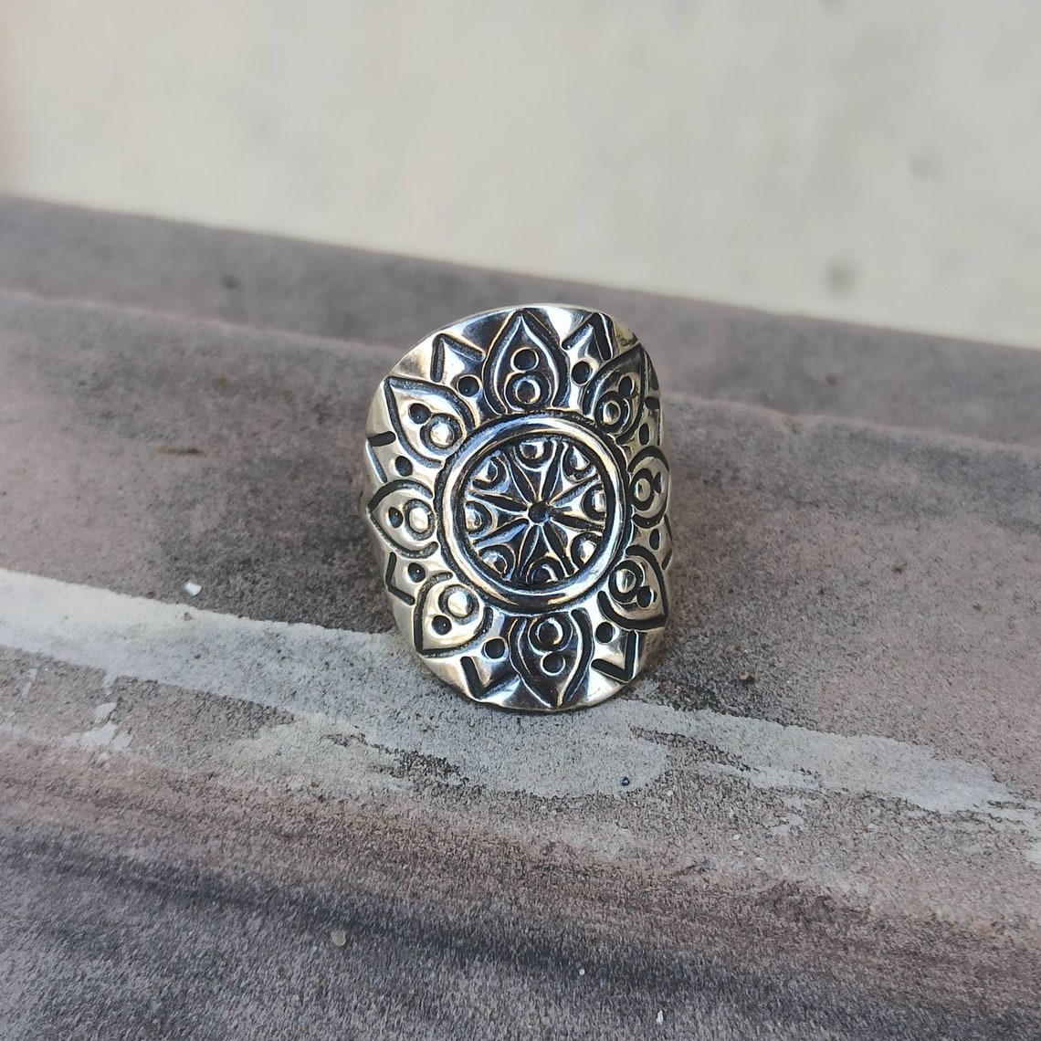 Mandala Ring 925 Sterling Silver Ring Healing Ring Oxidised - Etsy