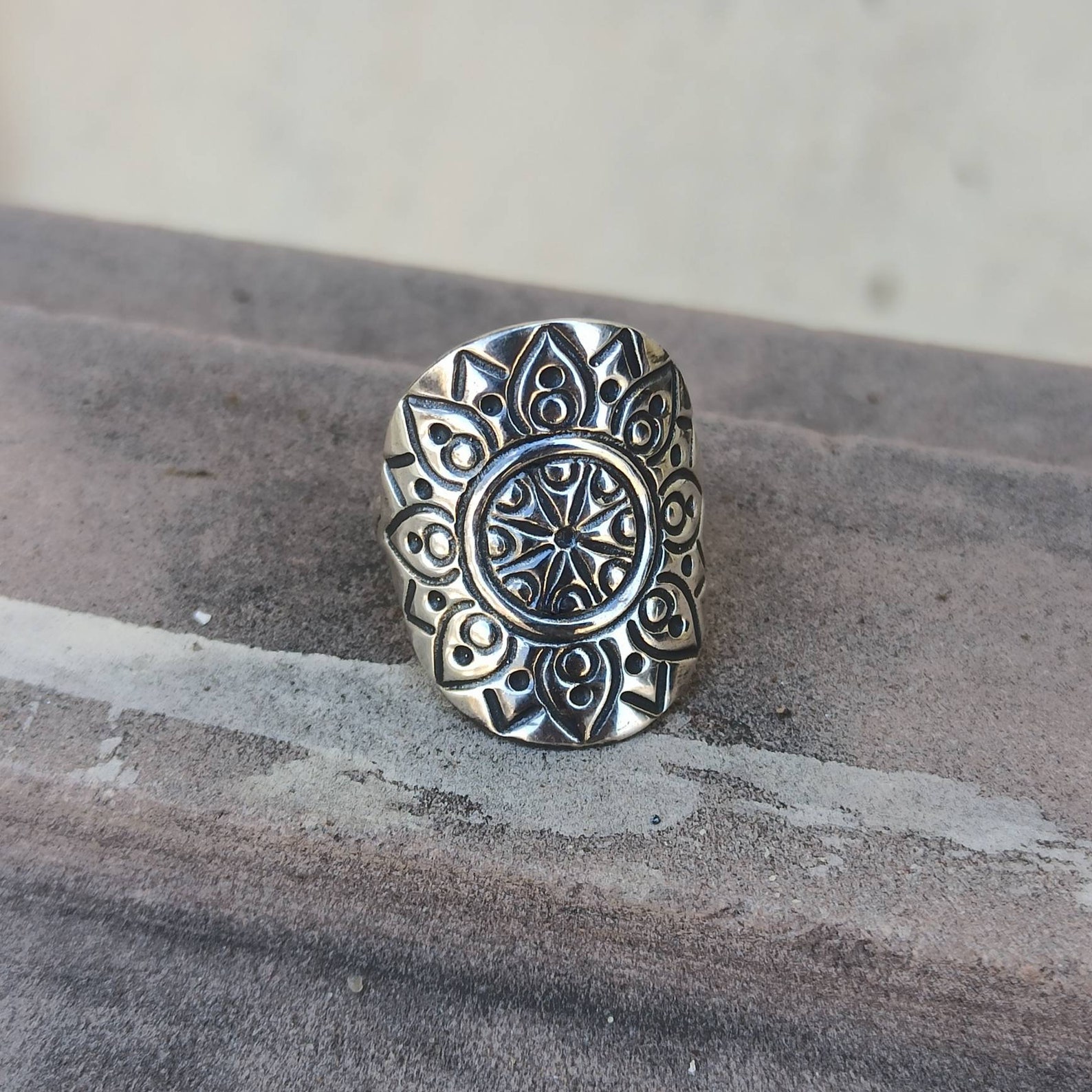 Mandala Ring 925 Sterling Silver Ring Healing Ring Oxidised - Etsy