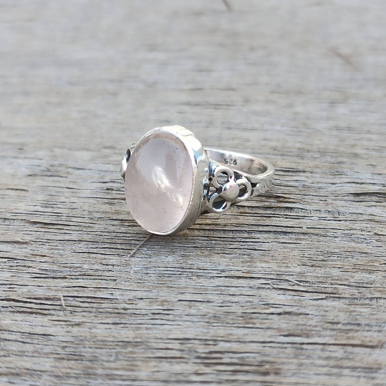 Rose Quartz Ring Pink Stone Ring Oval Stone Ring 925 - Etsy
