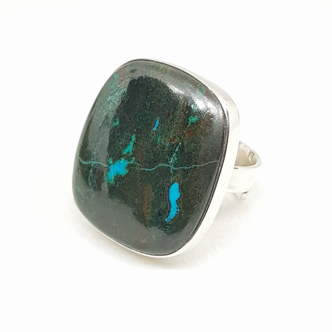 Big Gemstone Ring Chrysocolla Ring Cushion Stone Ring - Etsy