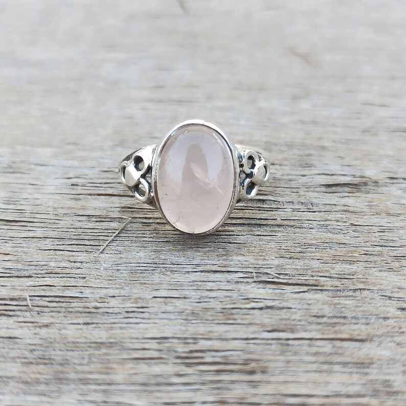 Rose Quartz Ring Pink Stone Ring Oval Stone Ring 925 - Etsy