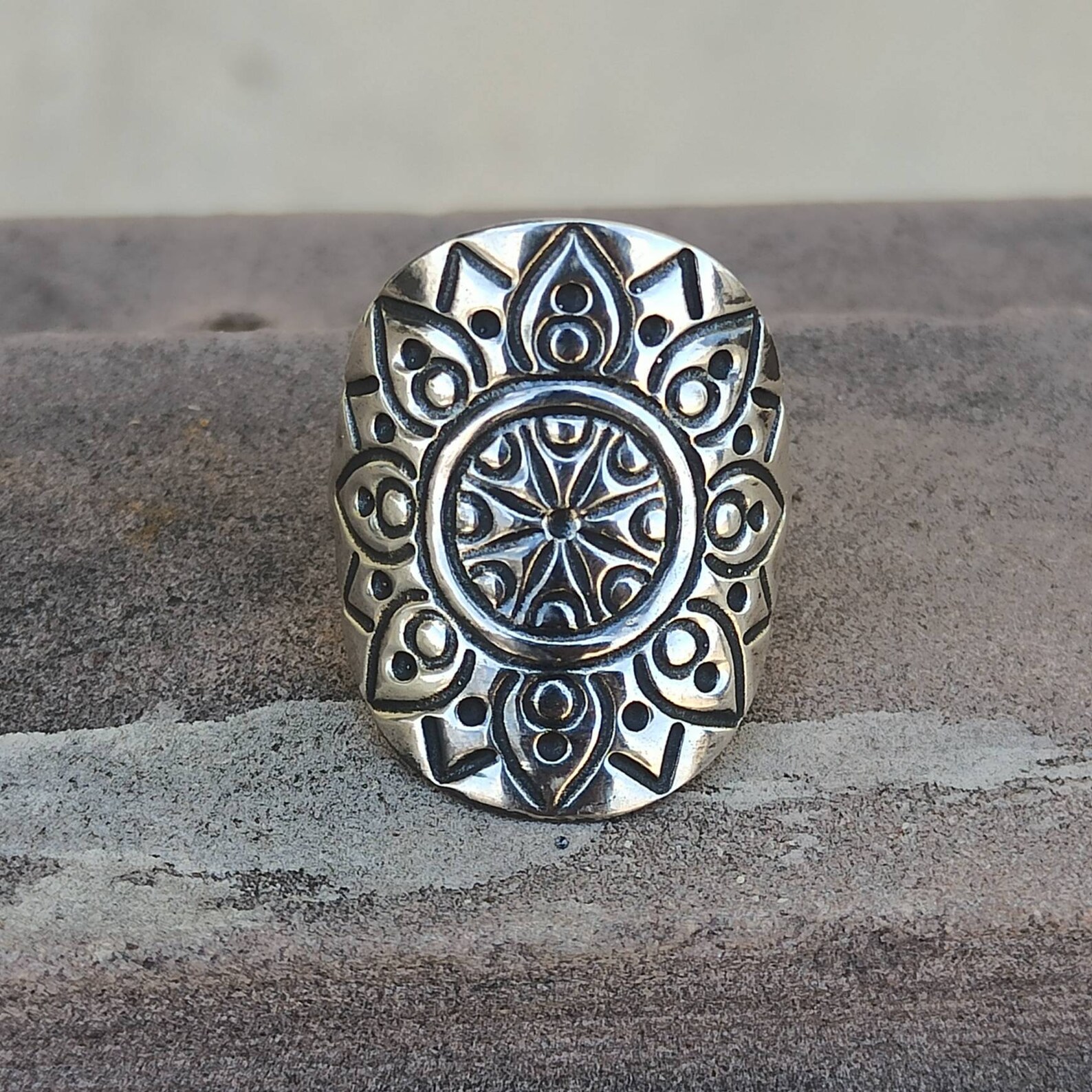 Mandala Ring 925 Sterling Silver Ring Healing Ring Oxidised - Etsy
