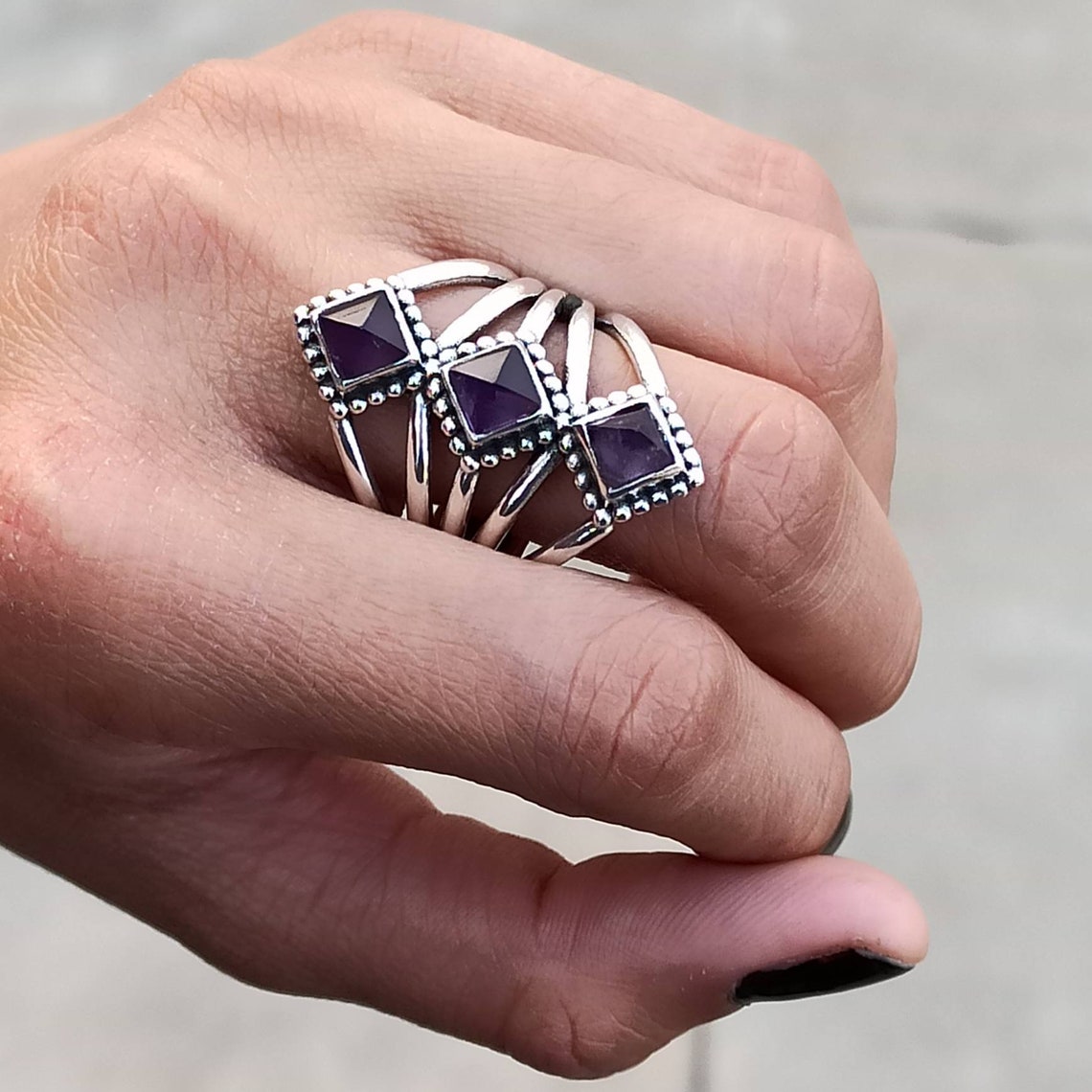 Amethyst Pyramid Ring 925 Sterling Silver Ring Solid Silver | Etsy