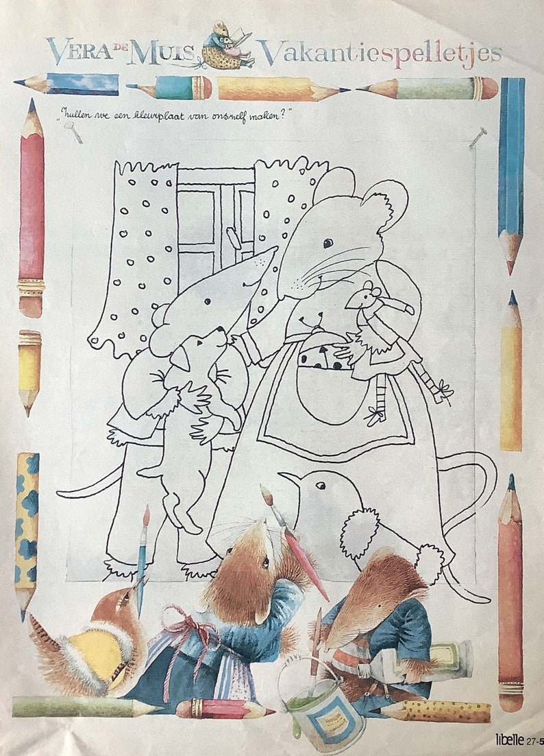 Vintage Coloring Page Featuring Vera the Mouse by Marjolein Bastin - Etsy