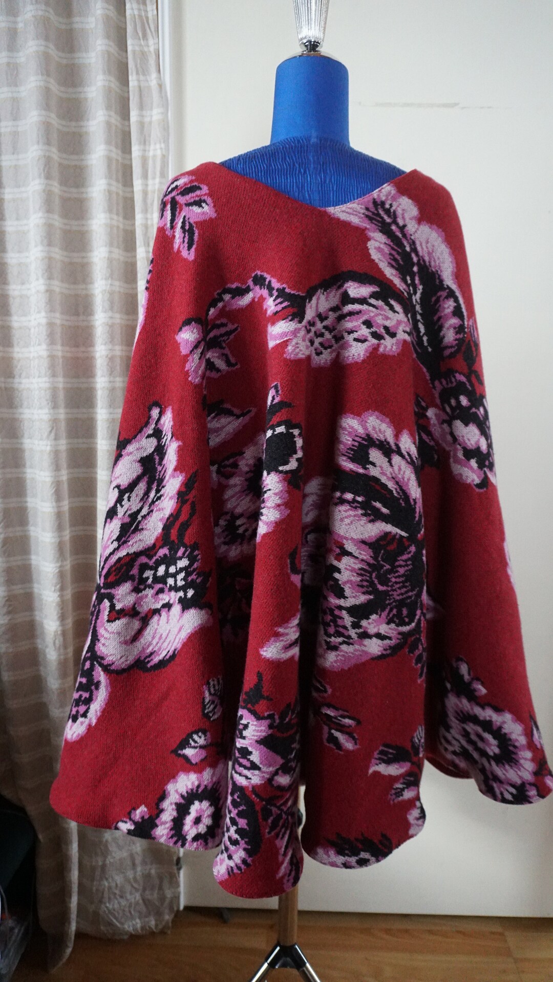 Poncho Wool Floral Poncho Red Poncho Elegant Poncho Warm Cape Wool ...