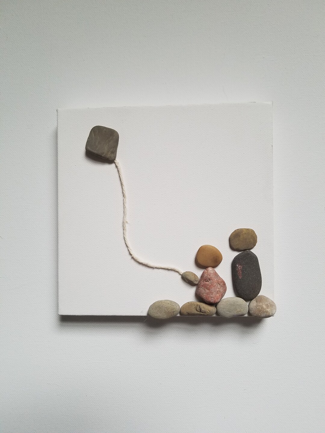 Kite Flying Pebble Art: Father Daughter Rock Art on Canvas - Etsy