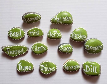 Herb Garden Stones (set of 6), Gardening Stones, Painted Rocks ...