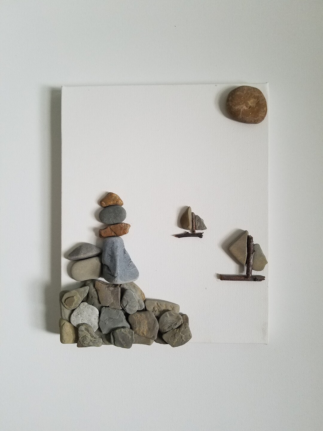 Pebble Art Sailboat & Lighthouse: Lake Michigan Rock Art, 8x10 Canvas ...