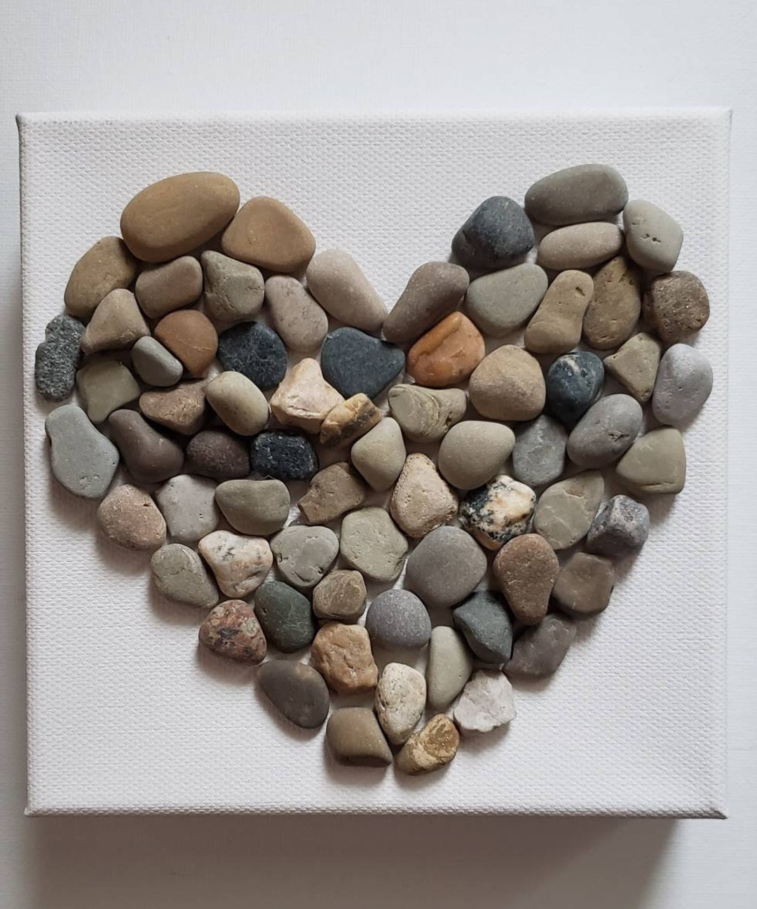 Heart Shaped Pebble Art: Rustic Stone Mosaic, 8x8 Canvas - Etsy