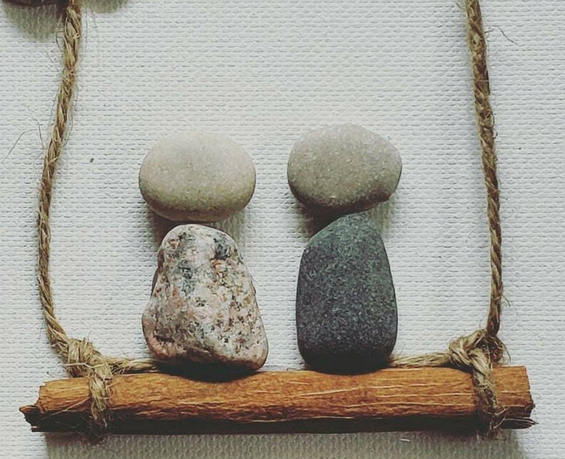 Couple on Swing Pebble Art: Rustic Home Decor, 8x8 Canvas - Etsy