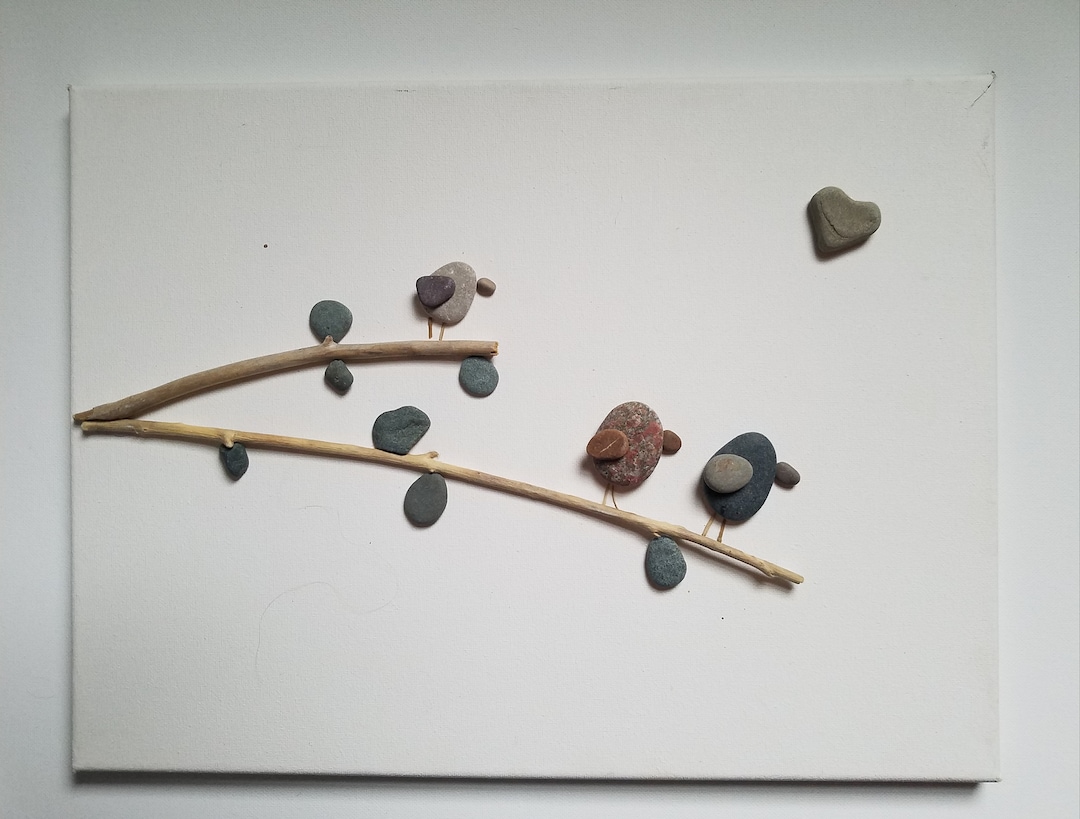 Three Little Birds Pebble Art: Rustic Lake Michigan Rock Decor - Etsy