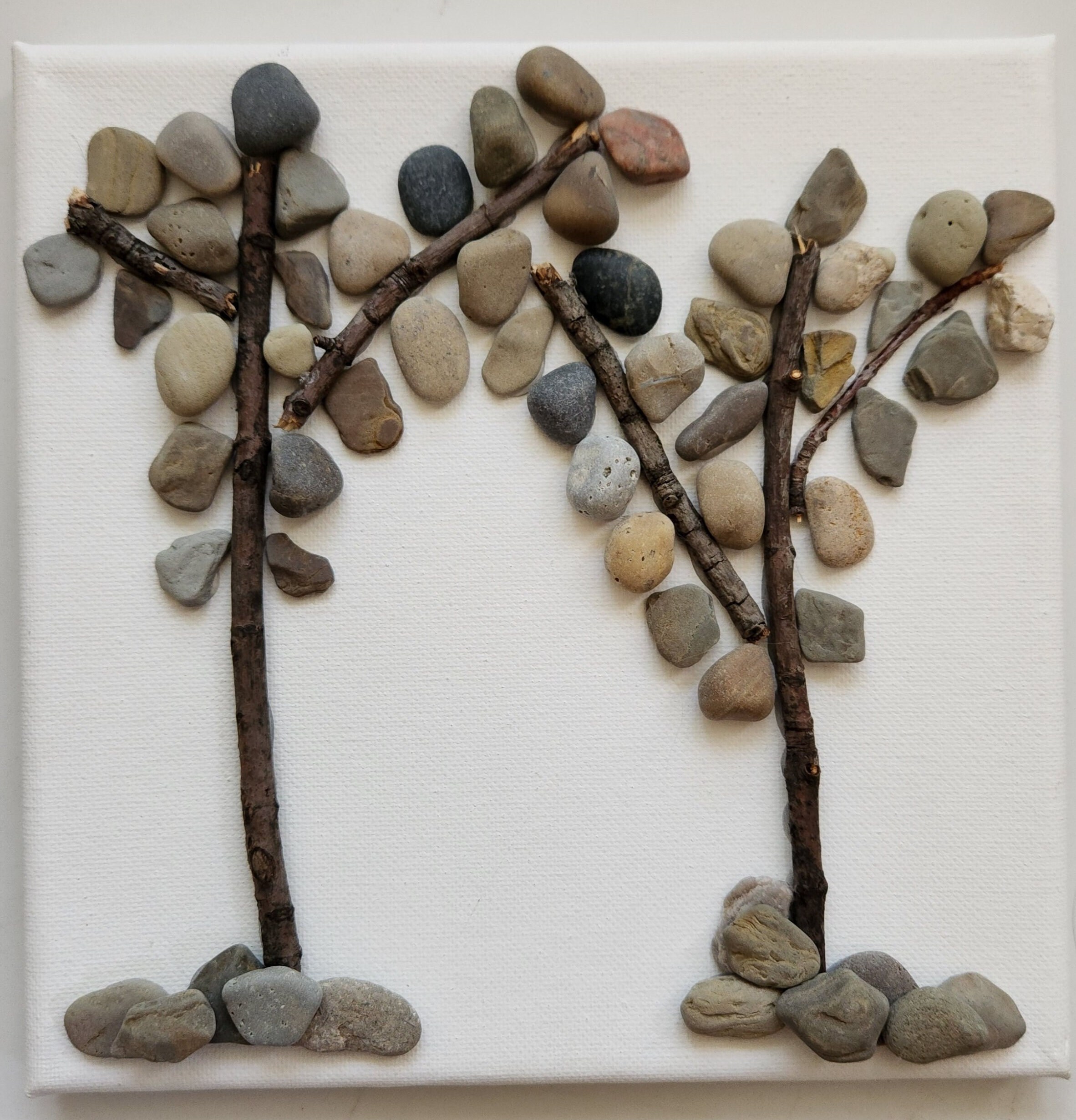 Pebble Art Two Trees: Rustic Nature-inspired Rock Art on Canvas - Etsy