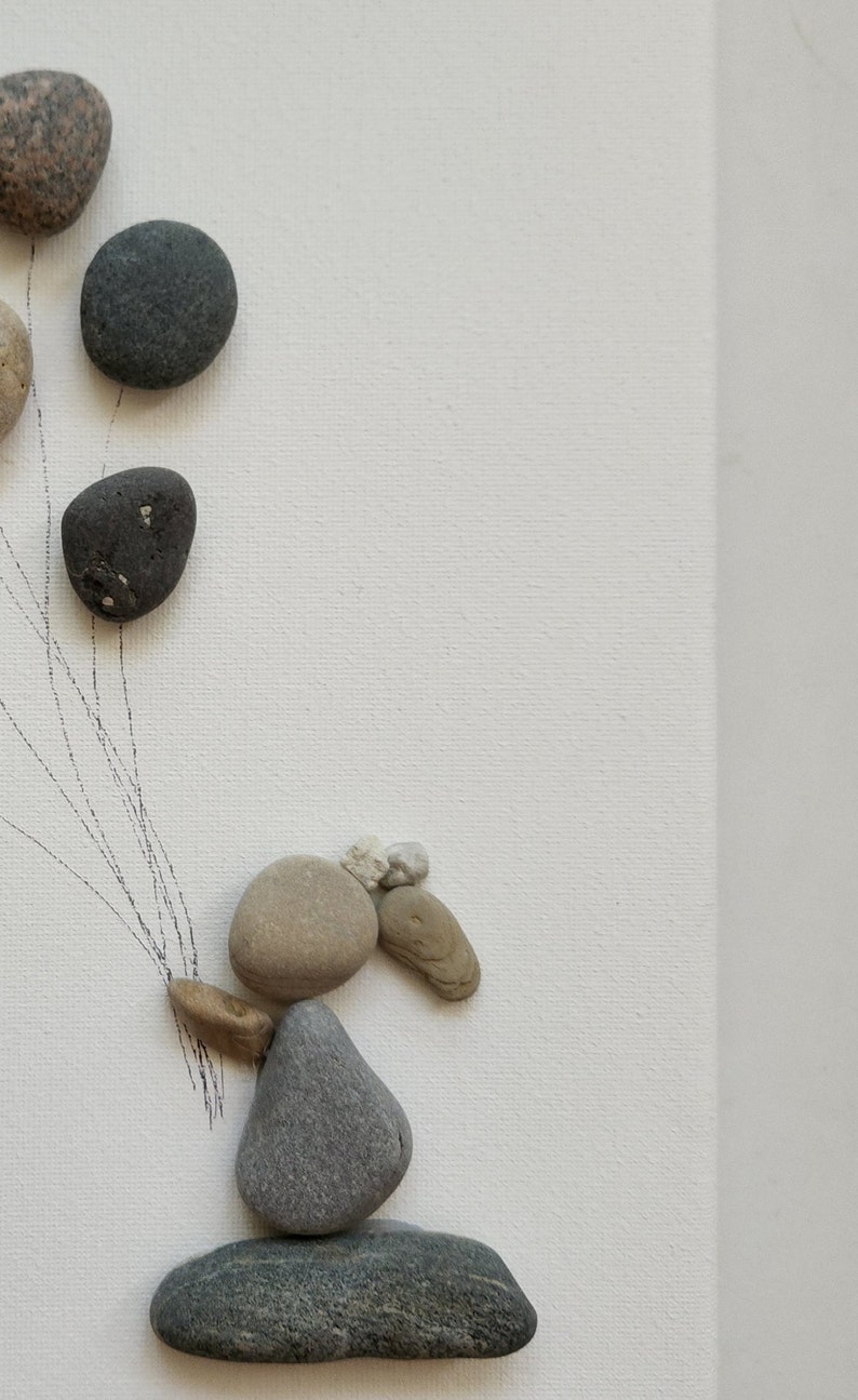 Balloon Girl Pebble Art: Handmade Lake Michigan Rock Canvas - Etsy