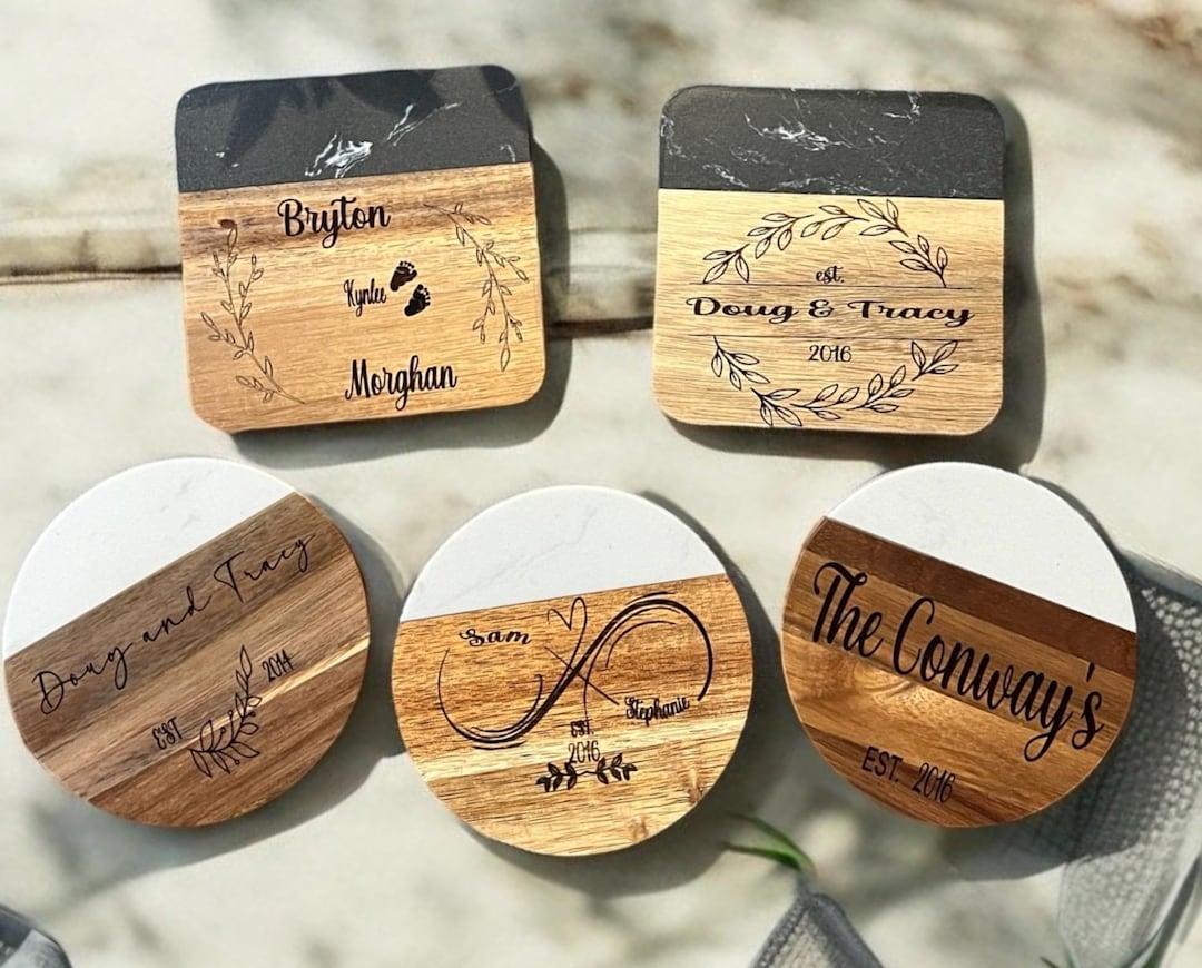 Custom Engraved Wood Coasters, Personalized Wedding or Housewarming ...