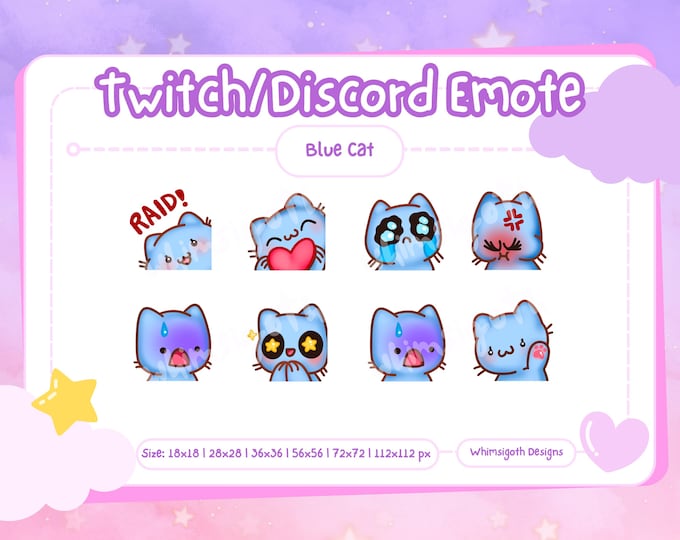 Cute Blue Cat - Emotes for Twitch (twitch/discord) -printable Stickers ...
