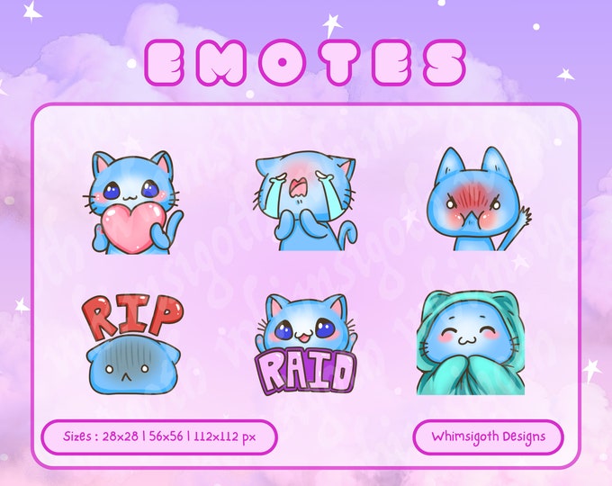 Cute Blue Cat Emotes for Twitch twitch/discord printable Stickers ...