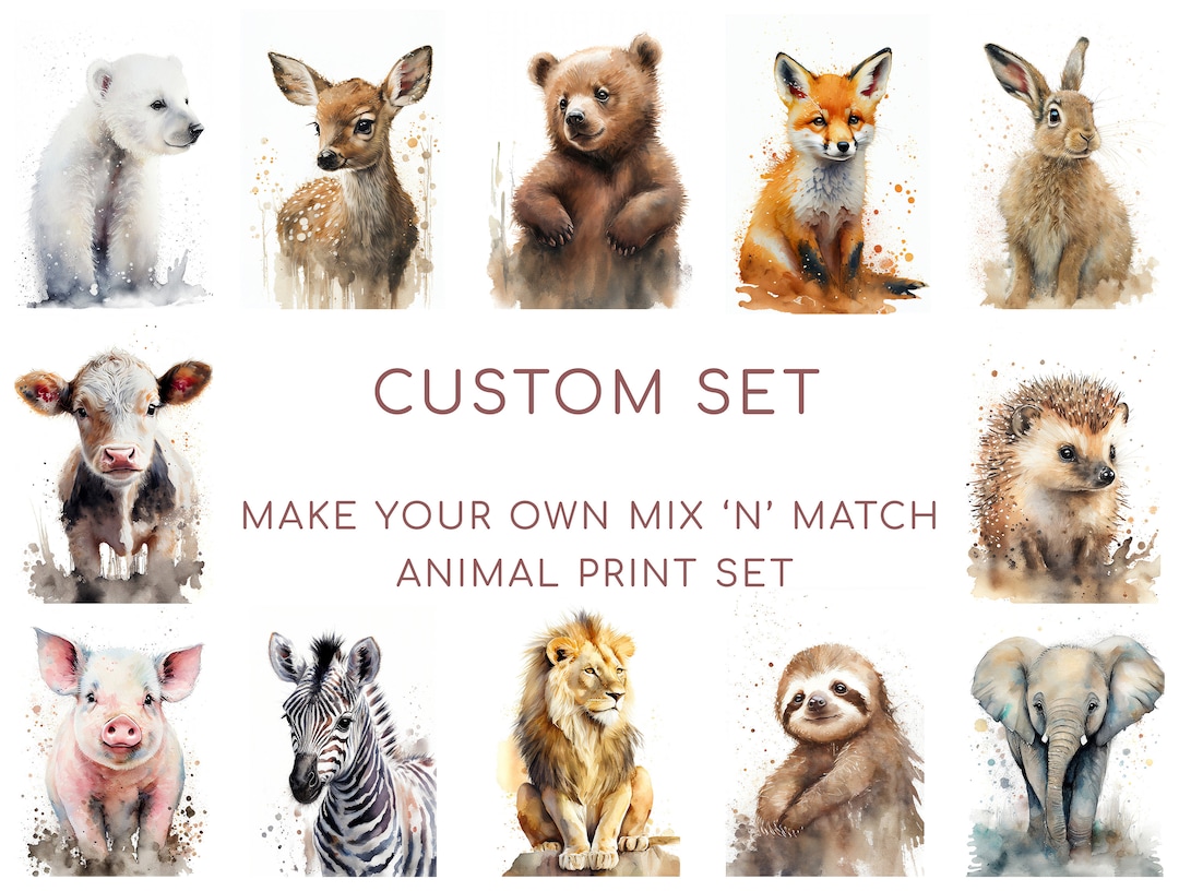 Custom Set Watercolour Animal Prints, Animals Print Set, Nursery Decor Prints, Child's Bedroom ...