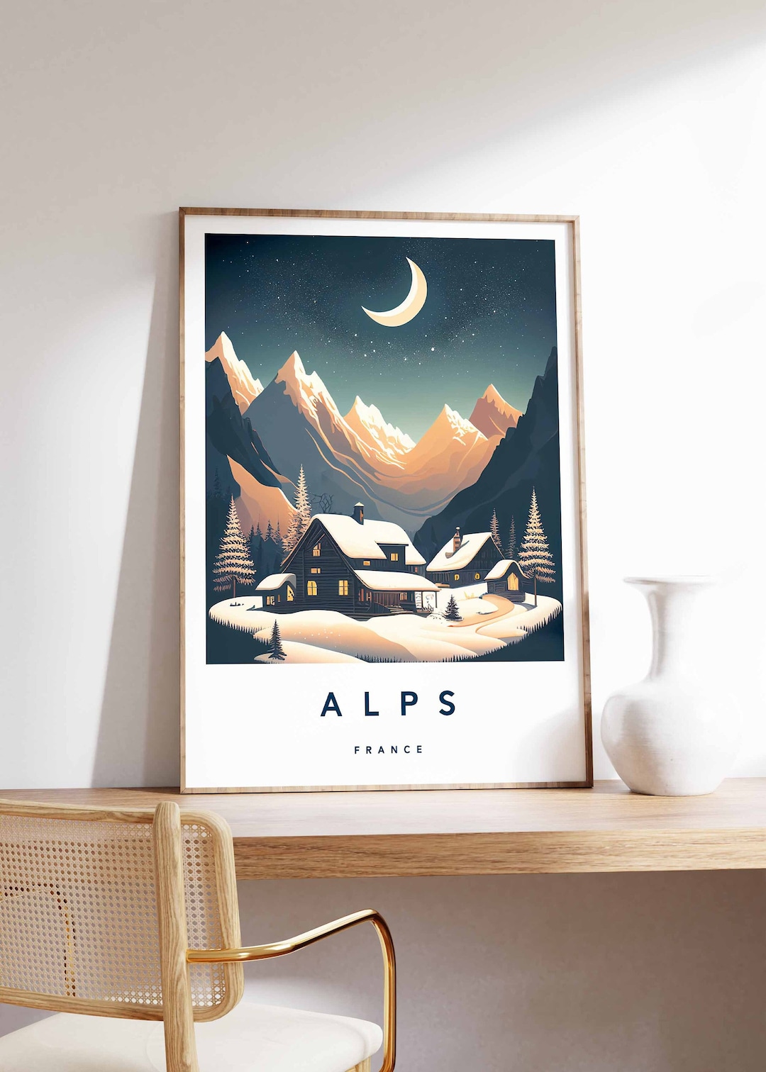 French Alps Illustration Print, Alpes Poster, France Wall Art, Travel ...