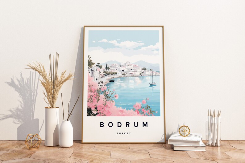 Bodrum Illustration Print, Bodrum Poster, Turkey Wall Art, Travel Print ...
