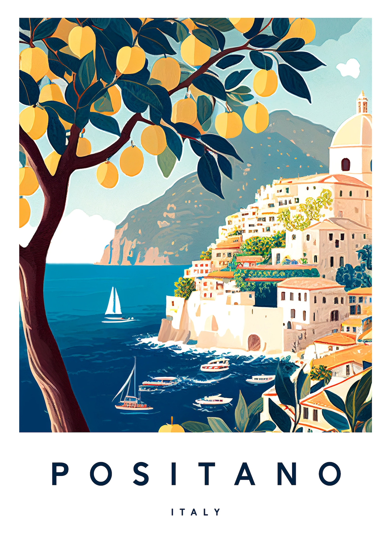 Positano Illustration Print Positano Poster Italian Wall - Etsy
