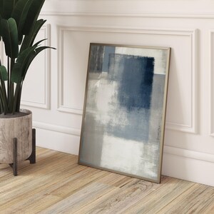 Blue Grey Abstract Set of 3 Prints, Brush Strokes Art Trio, Modern ...