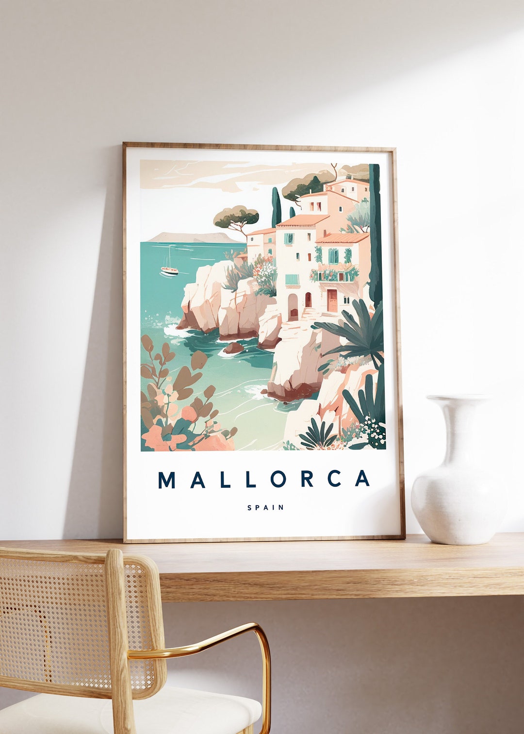 Mallorca Illustration Print, Mallorca Poster, Spain Wall Art, Travel ...