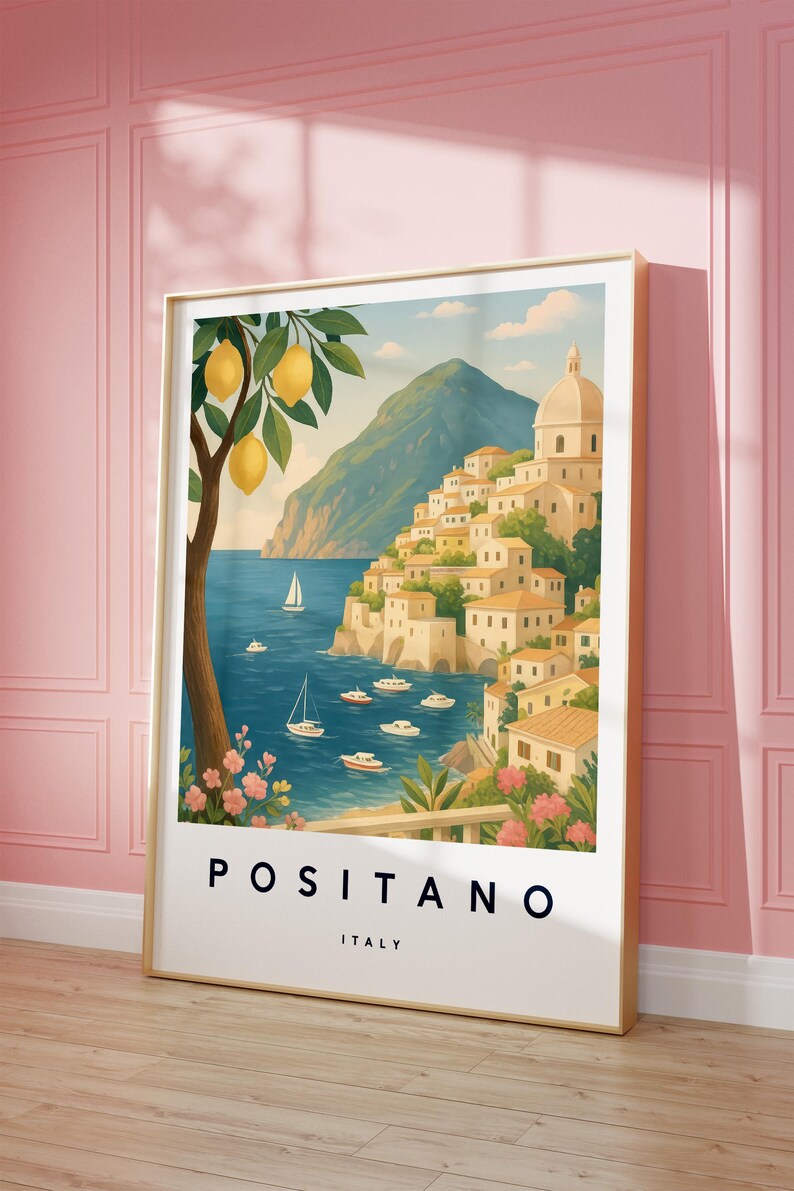 Positano Illustration Print, Positano Poster, Italian Wall Art, Travel ...