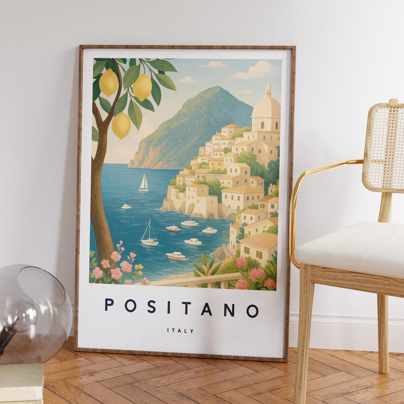 Positano Illustration Print, Positano Poster, Italian Wall Art, Travel ...