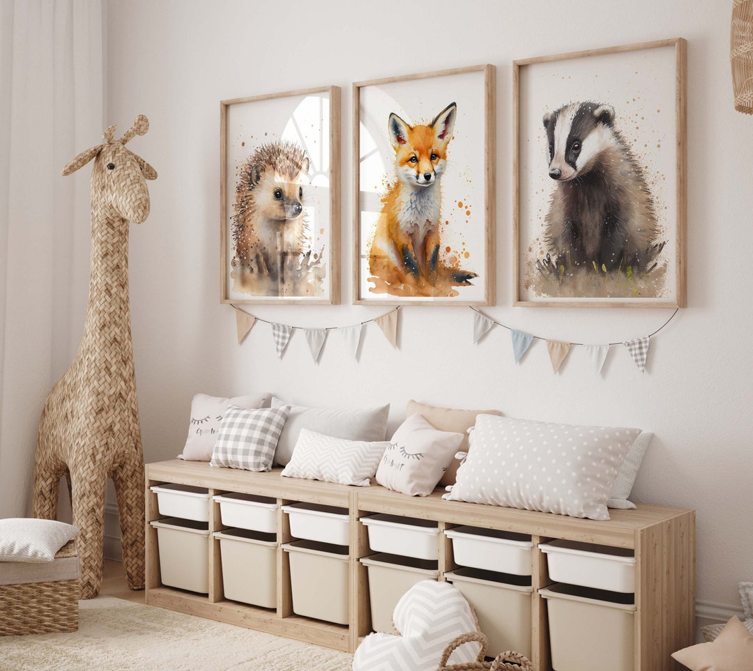 Set of 3 Watercolour Wildlife Animal Prints, British Animals Print Set ...