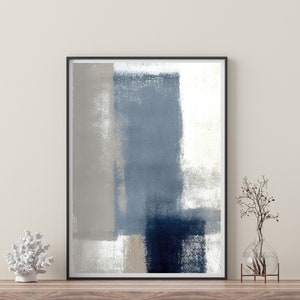 Blue Grey Abstract Set of 3 Prints, Brush Strokes Art Trio, Modern ...