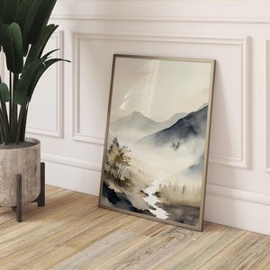 Set of 3 Neutral Watercolour Landscape Prints, Beige, Cream, Grey ...