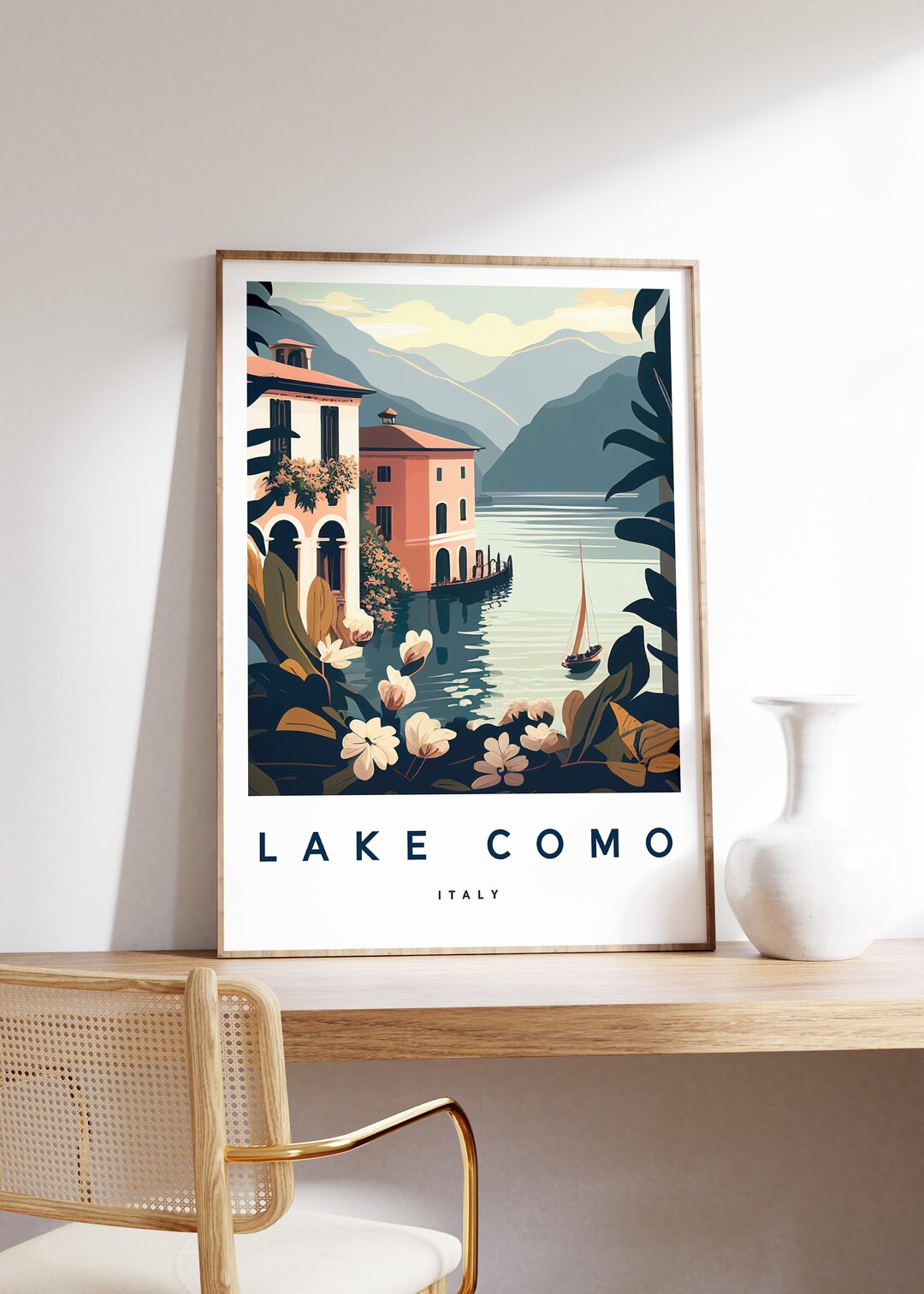 Lake Como Illustration Print, Lake Como Poster, Italian Wall Art ...
