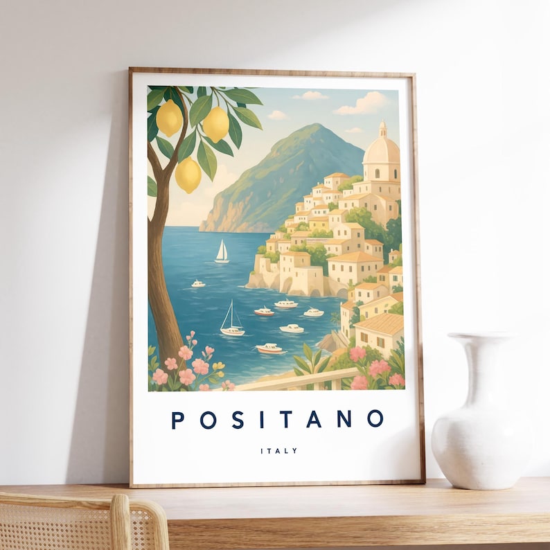 Positano Illustration Print, Positano Poster, Italian Wall Art, Travel ...