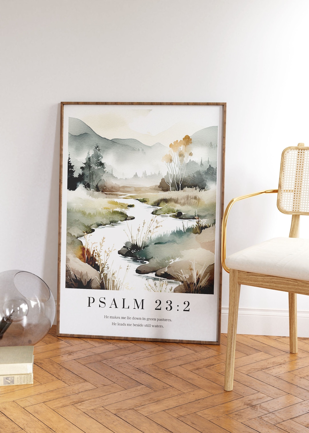 Psalm 23:2 Wall Art Print, Christian Faith Posters, Bible Verse Decor ...