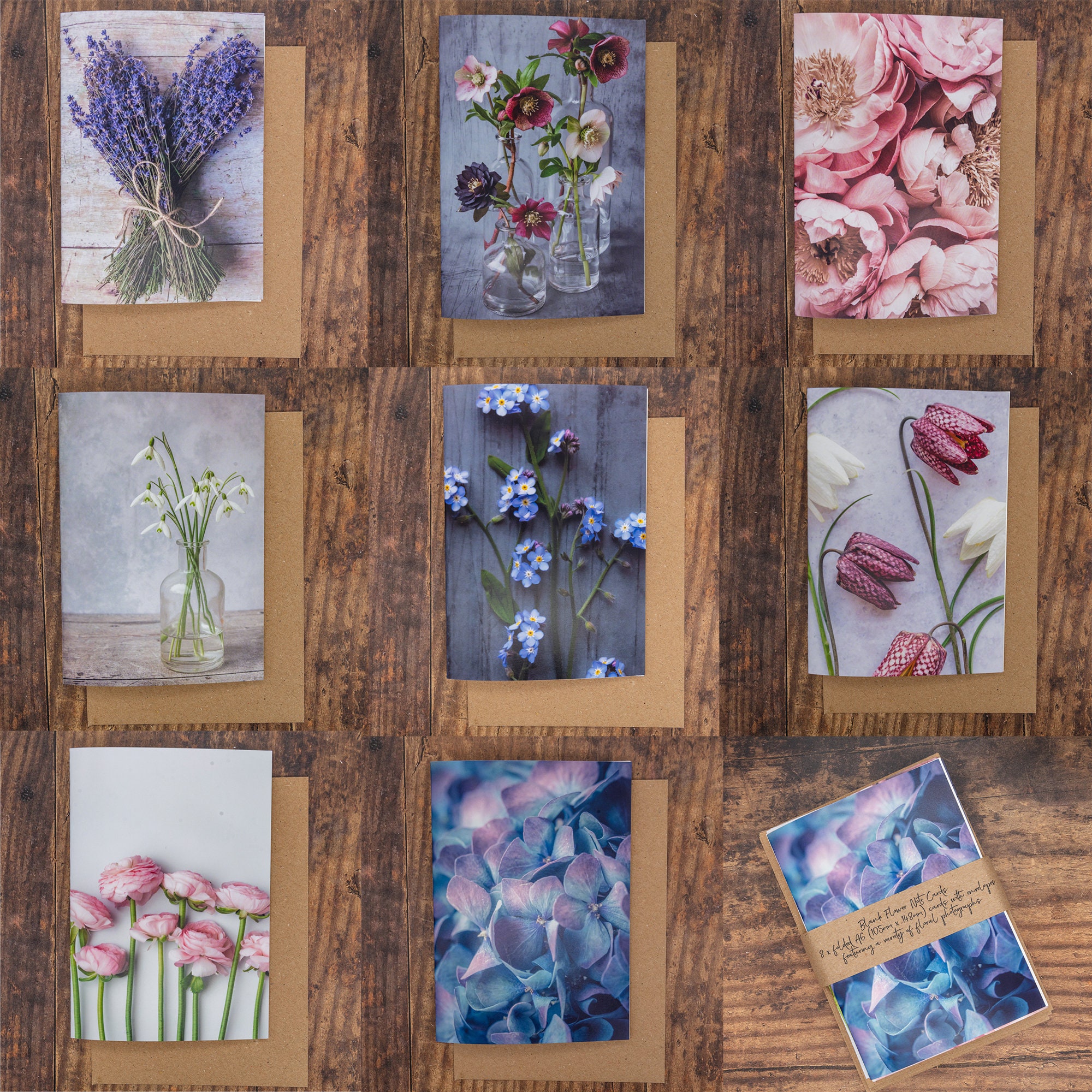 Set of 8 Flower Note Cards Floral Greeting Cards Blank | Etsy