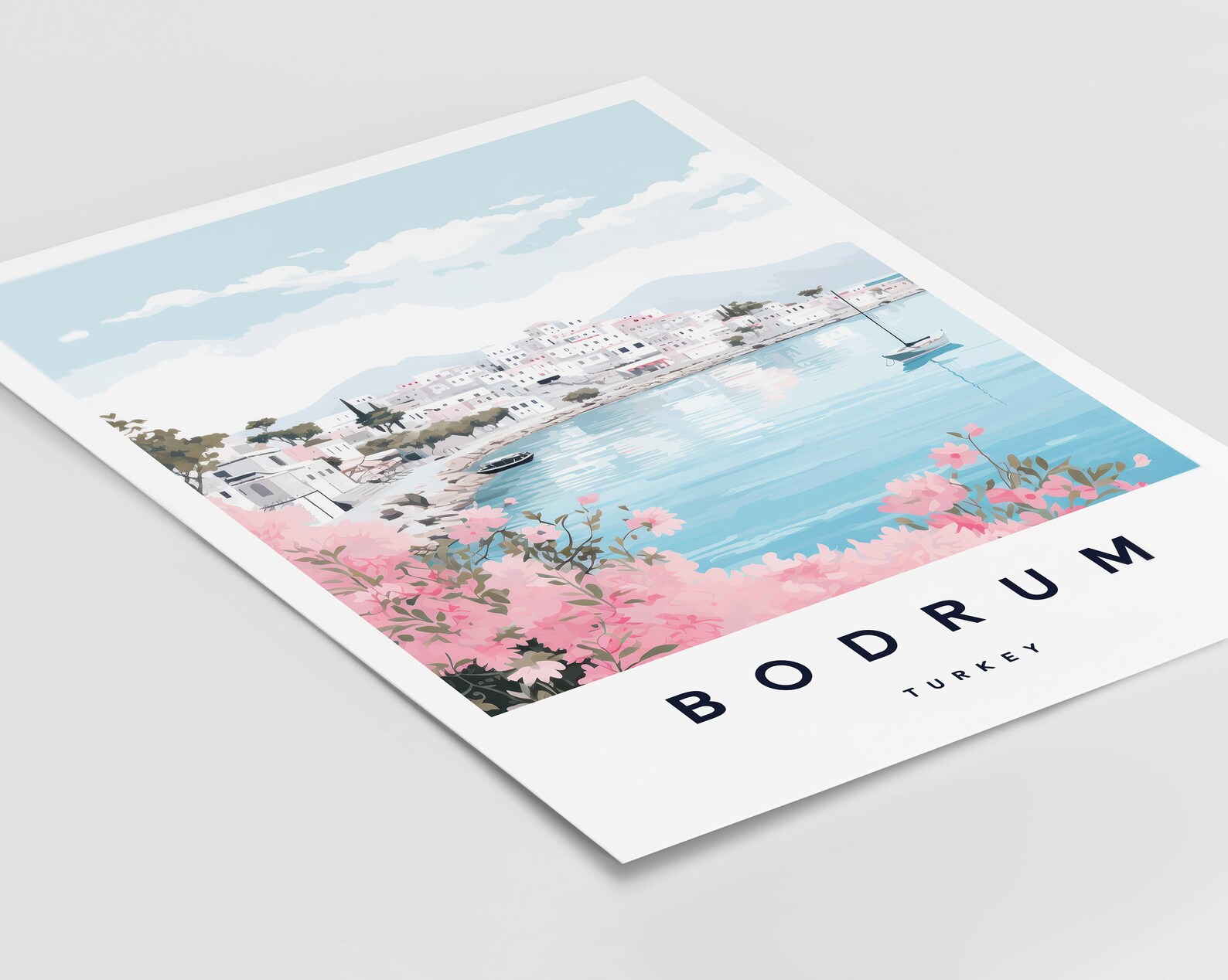 Bodrum Illustration Print, Bodrum Poster, Turkey Wall Art, Travel Print ...