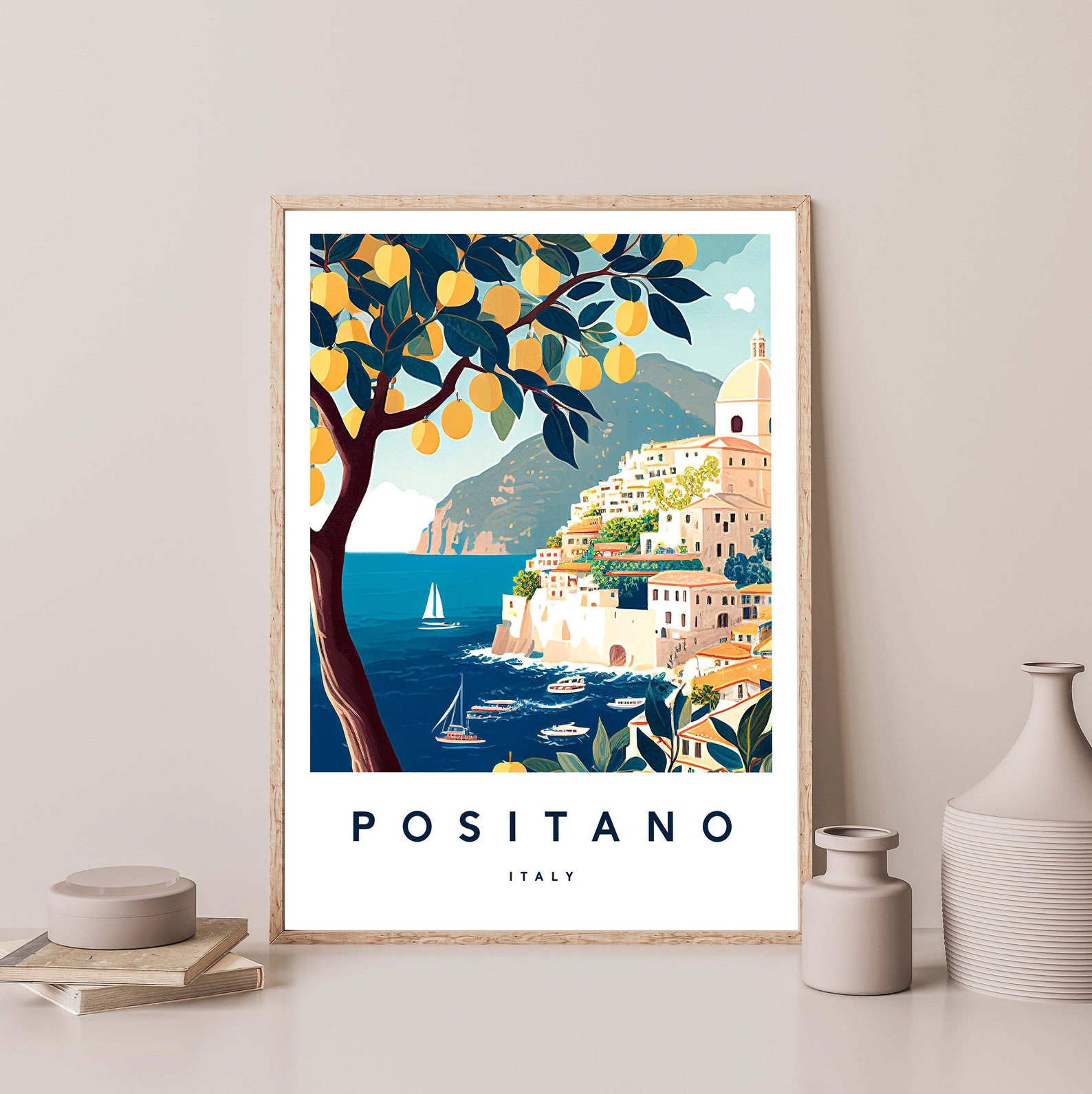 Positano Illustration Print Positano Poster Italian Wall - Etsy