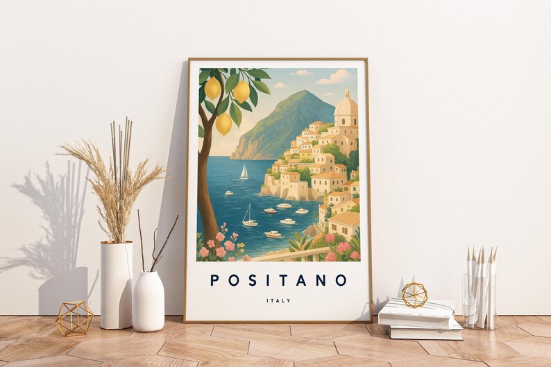 Positano Illustration Print, Positano Poster, Italian Wall Art, Travel ...