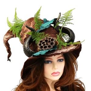 Druid Forest Hat, Horned Goddess Hat, Hand Dyed Felt, Fancy Witch Hat ...