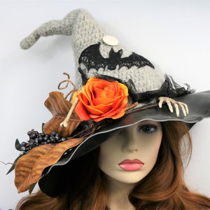 Bat and Bone Witch Hat Full Moon Night Witch Hat Felted Tall - Etsy