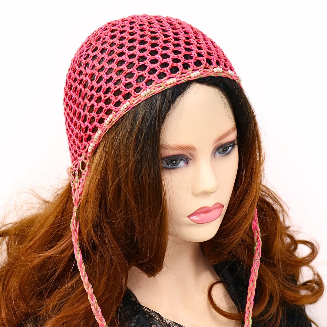 Fae Hair Cover, Beaded Lace Beanie With Ties for Summer Renfaire, Royal ...