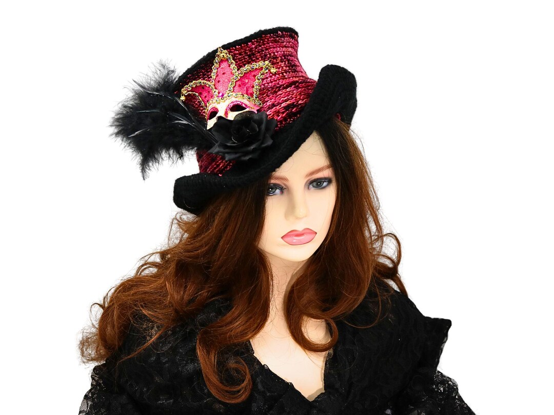Masquerade Top Hat, New Orleans Festival Hat, Him Her, Crochet Top Hat ...