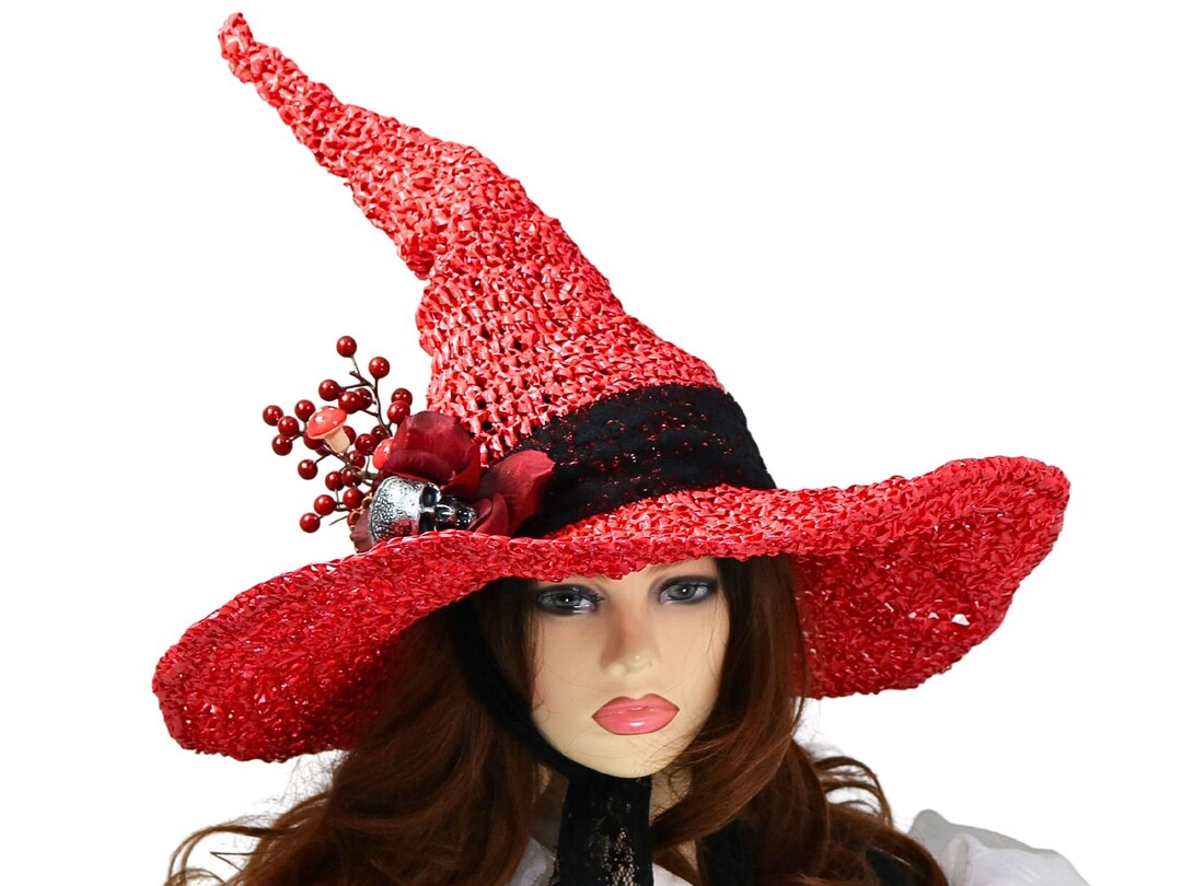 Tall Witch Hat, Large Wide Brim, Lace Ties, Year Round, Summer Witches ...