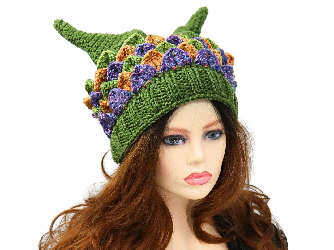Horned Dragon Hat, Dragon Scale Beanie Hat With Horns, Fun Winter Snow Dragon Hat for Him or Her ...
