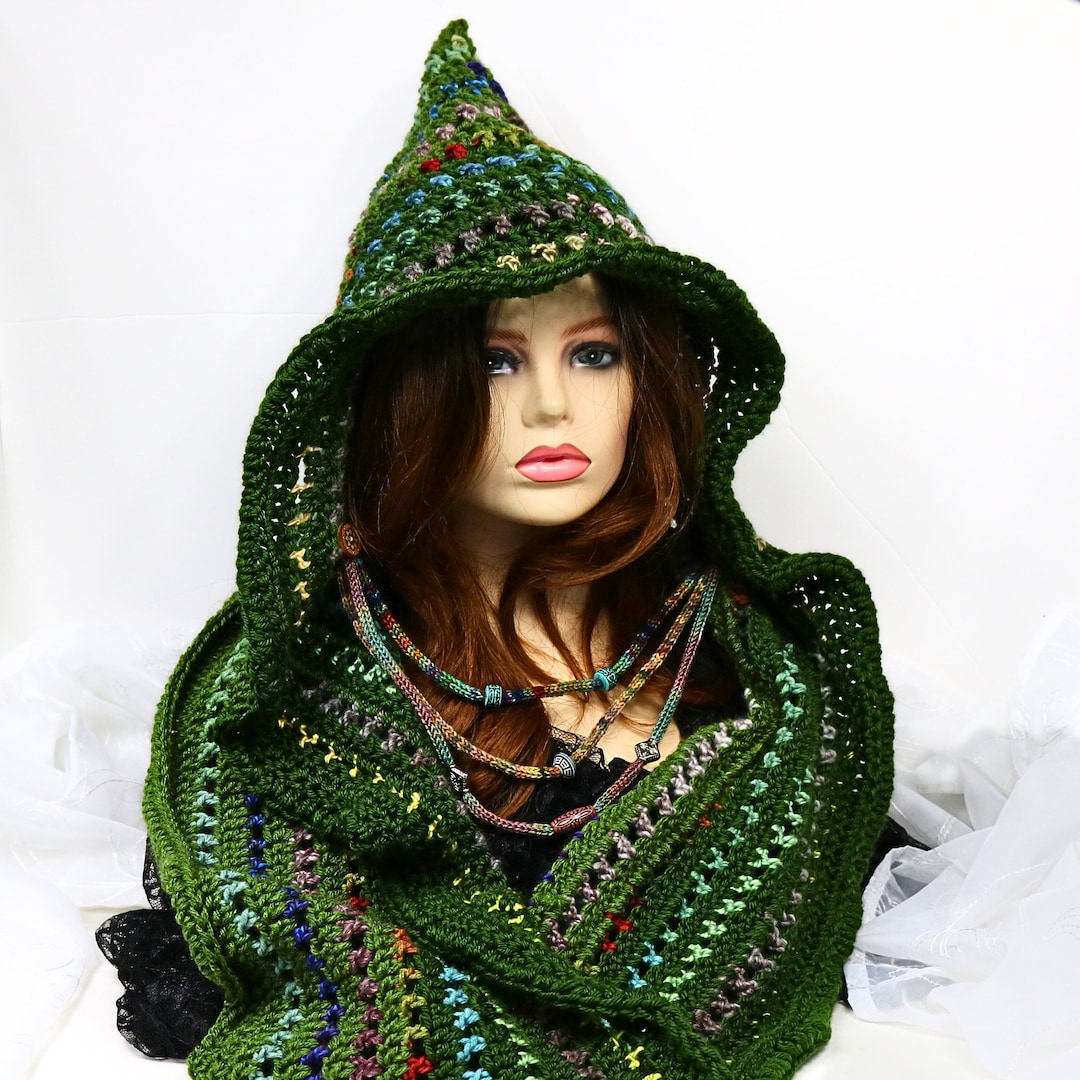 Green Bohemian Gypsy Witch Scarf Necklace Hoodie Colorful - Etsy