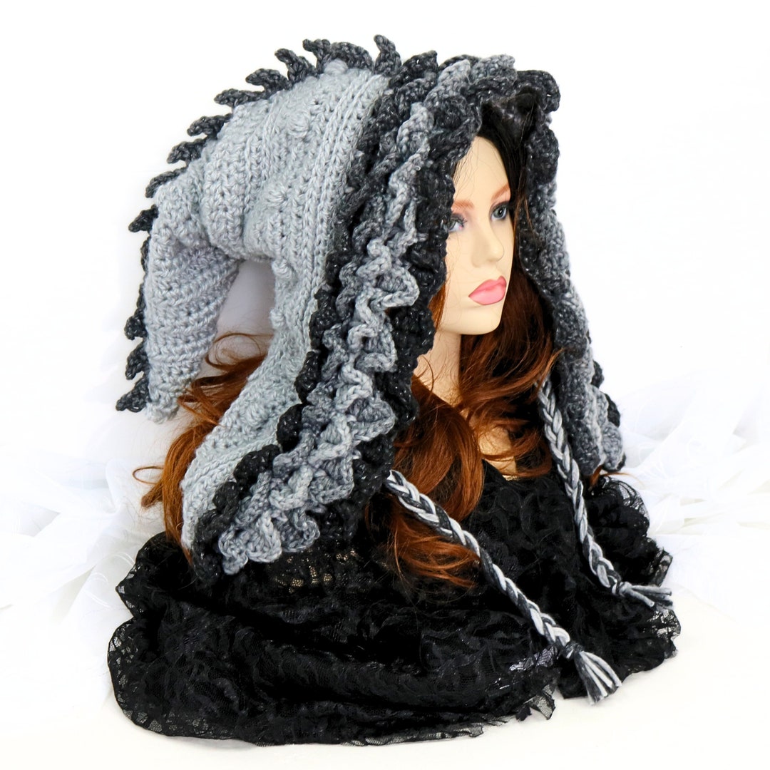 Gray Black Shadow Dragon Scale Hood With Ties, Druid Dragon Tail Hood ...